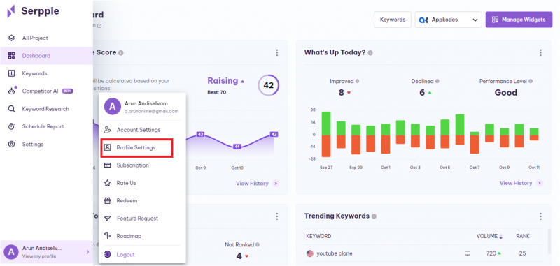 Profile Settings - Serpple